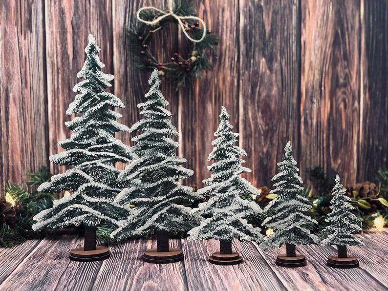 Wood Christmas Tree Decor: Painted Set or DIY Kit - Etsy