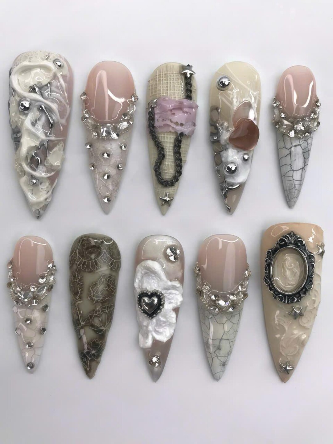 Dark Cottagecore Press-on Nails: Gothic Vintage Handmade Nail Set - Etsy