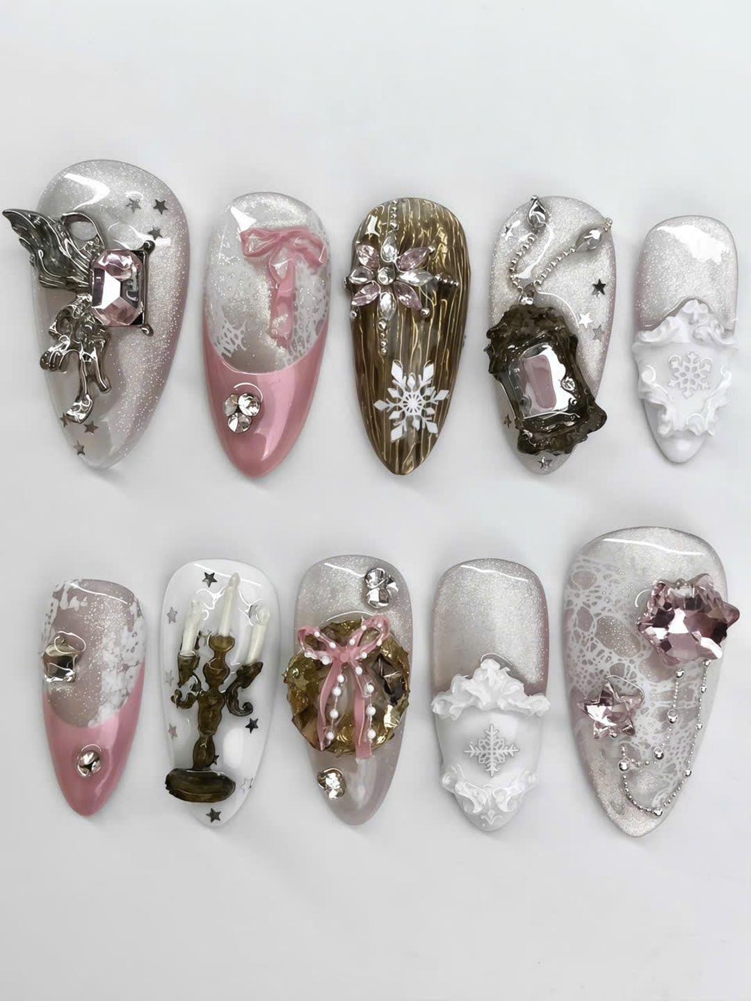 Victorian Pink Christmas Press on Nails, Holiday Nails, Winter Nail Set ...