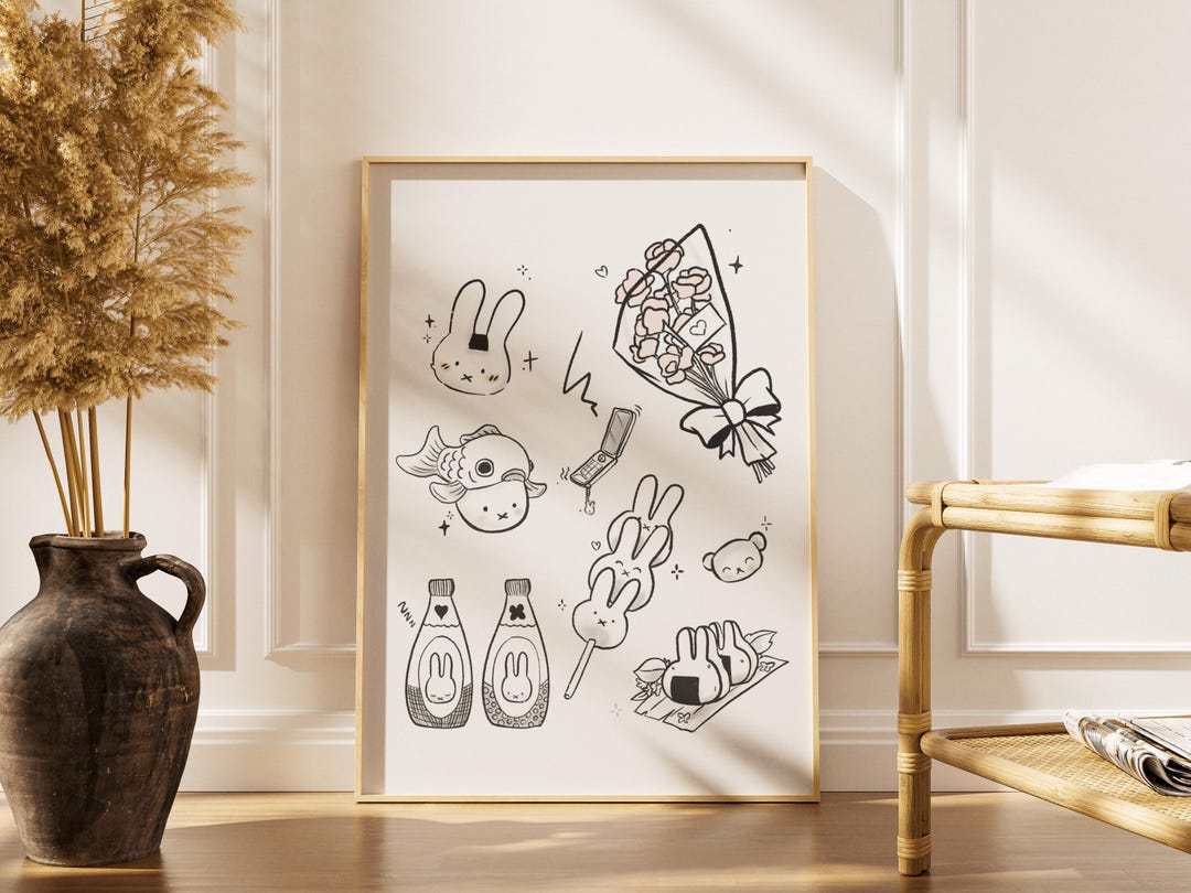 MIFFY Bunny Poster Wall Art, Minimal Maxi Decor, Ink Illustration ...