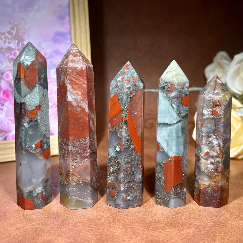 Polished African Bloodstone Tower, Heliotrope Crystal Obelisk - Etsy