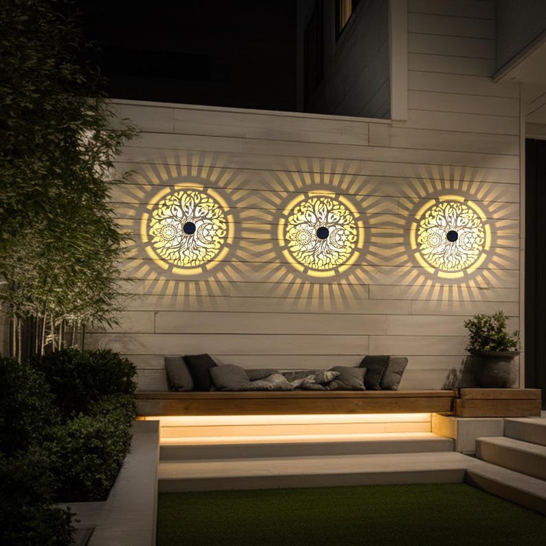 Tree of Life Solar Fence Lights Outdoor Solar Step Wall Lamp Garden ...