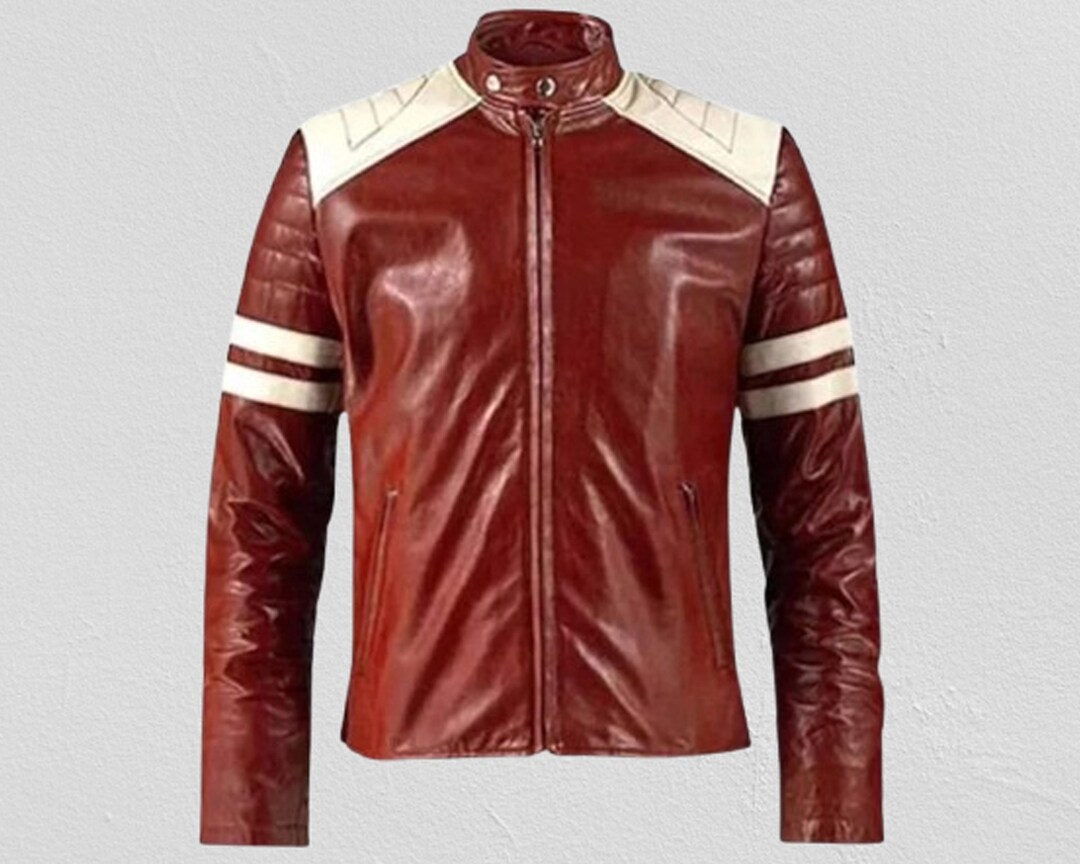 Men’s Brad Pitt Fight Club FC Tyler Durden Mayhem Red Leather Jacket - Etsy