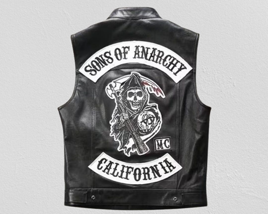 Men’s SAMCRO Inspired Leather Biker Vest – Sons of Anarchy Reaper Patch ...