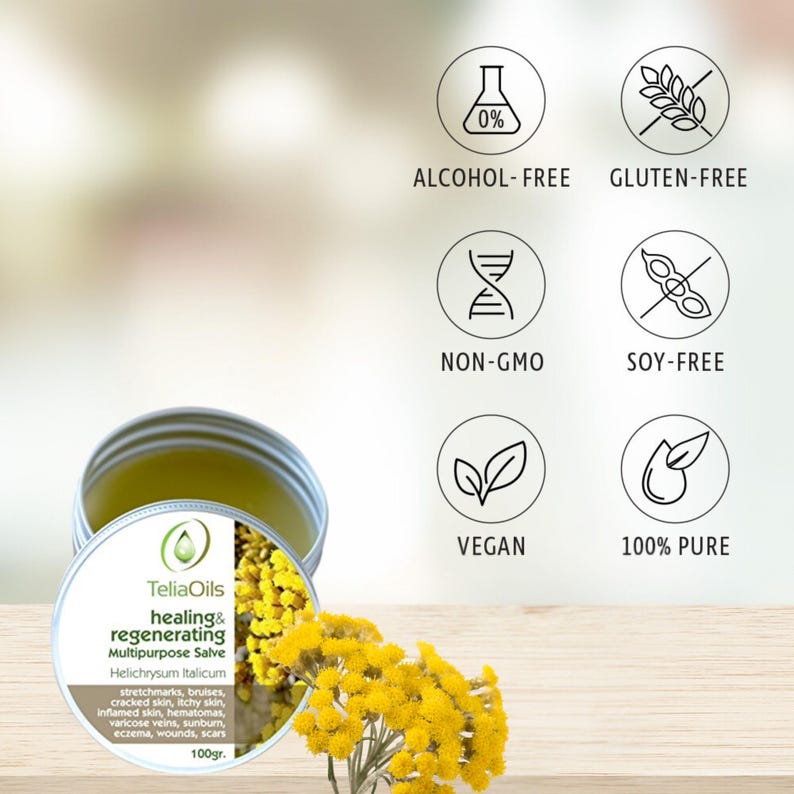 Teliaoils Helichrysum Italicum Salve, Organic Olive Oil, Skin Toning ...