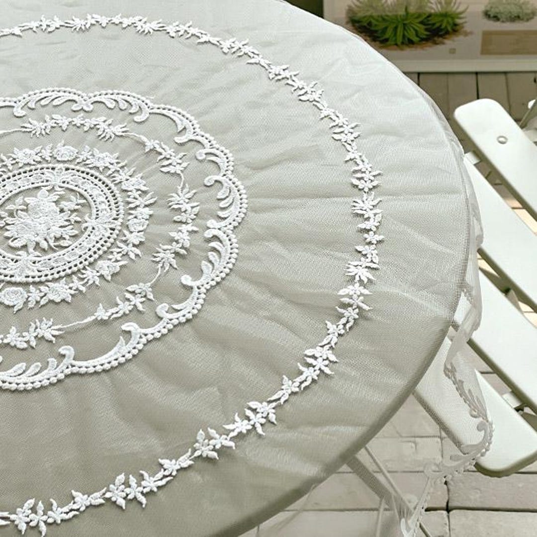 Romantic Floral Embroidery Lace Round Tablecloth Elegant French Style ...