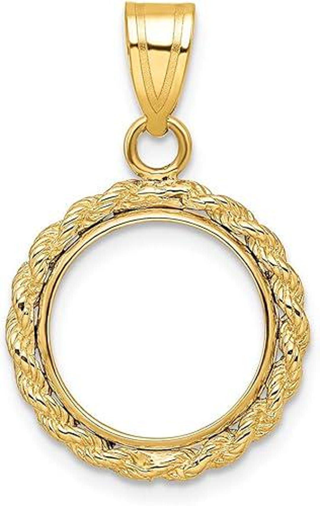 Gold Coin Pendant Mounting, 14K Yellow Gold Rope Frame Bezel, 13mm Coin ...