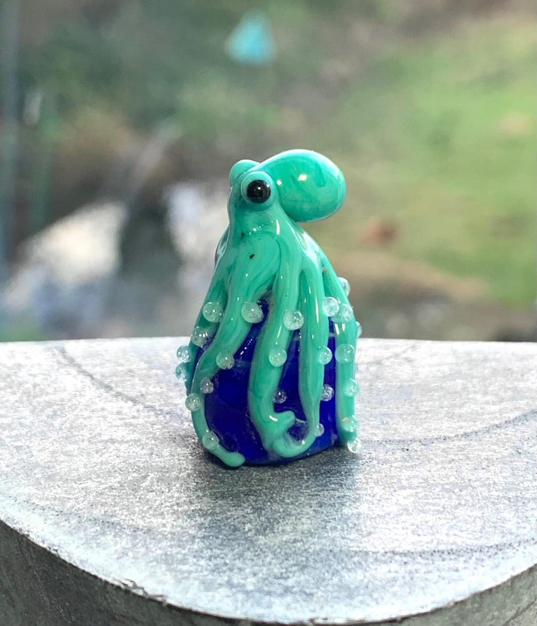 Tall Blue-green Lampwork Glass Octopus Figurine/mini Paperweight on a ...