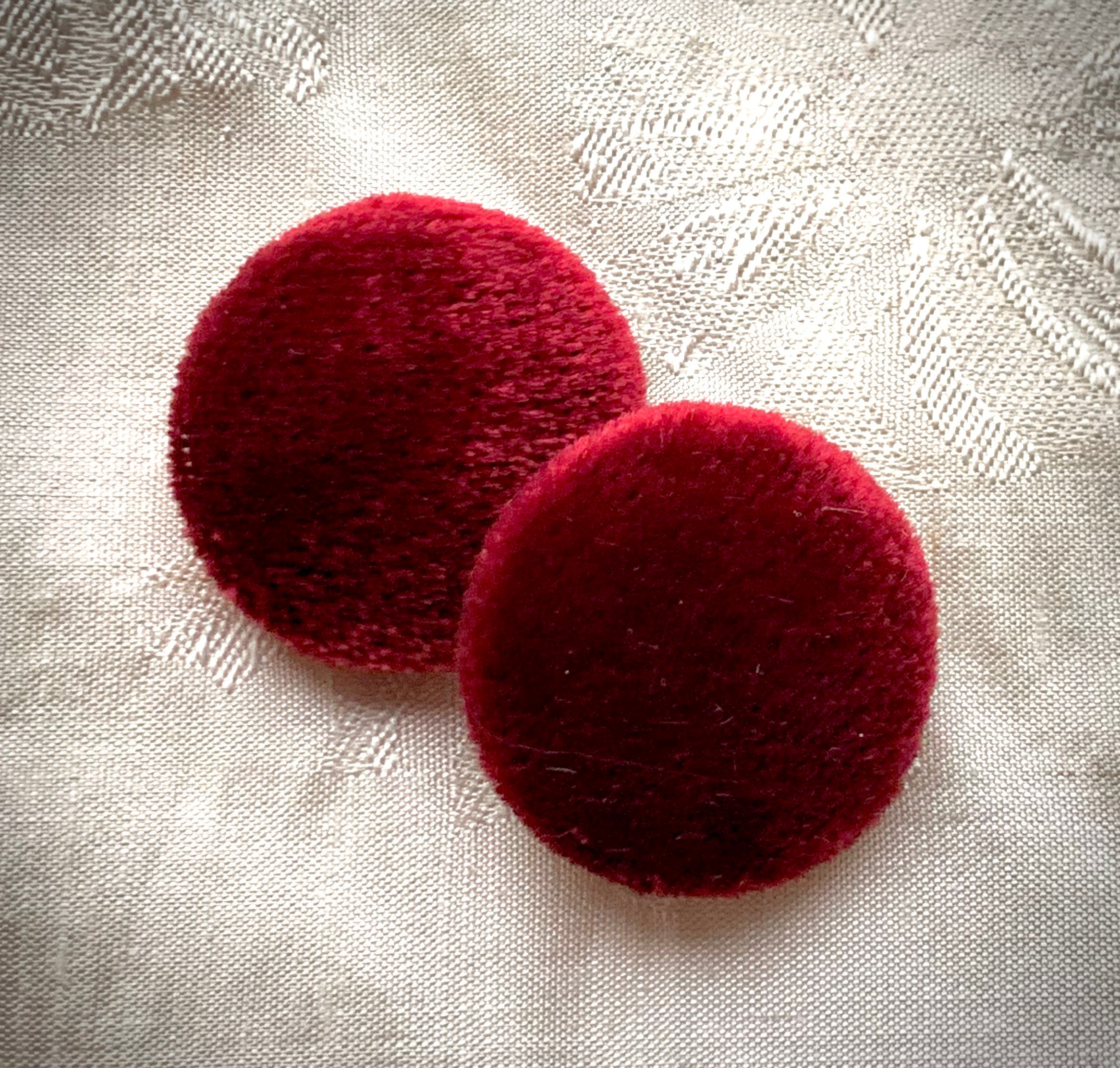 Pair of deep red silk velvet buttons | Etsy