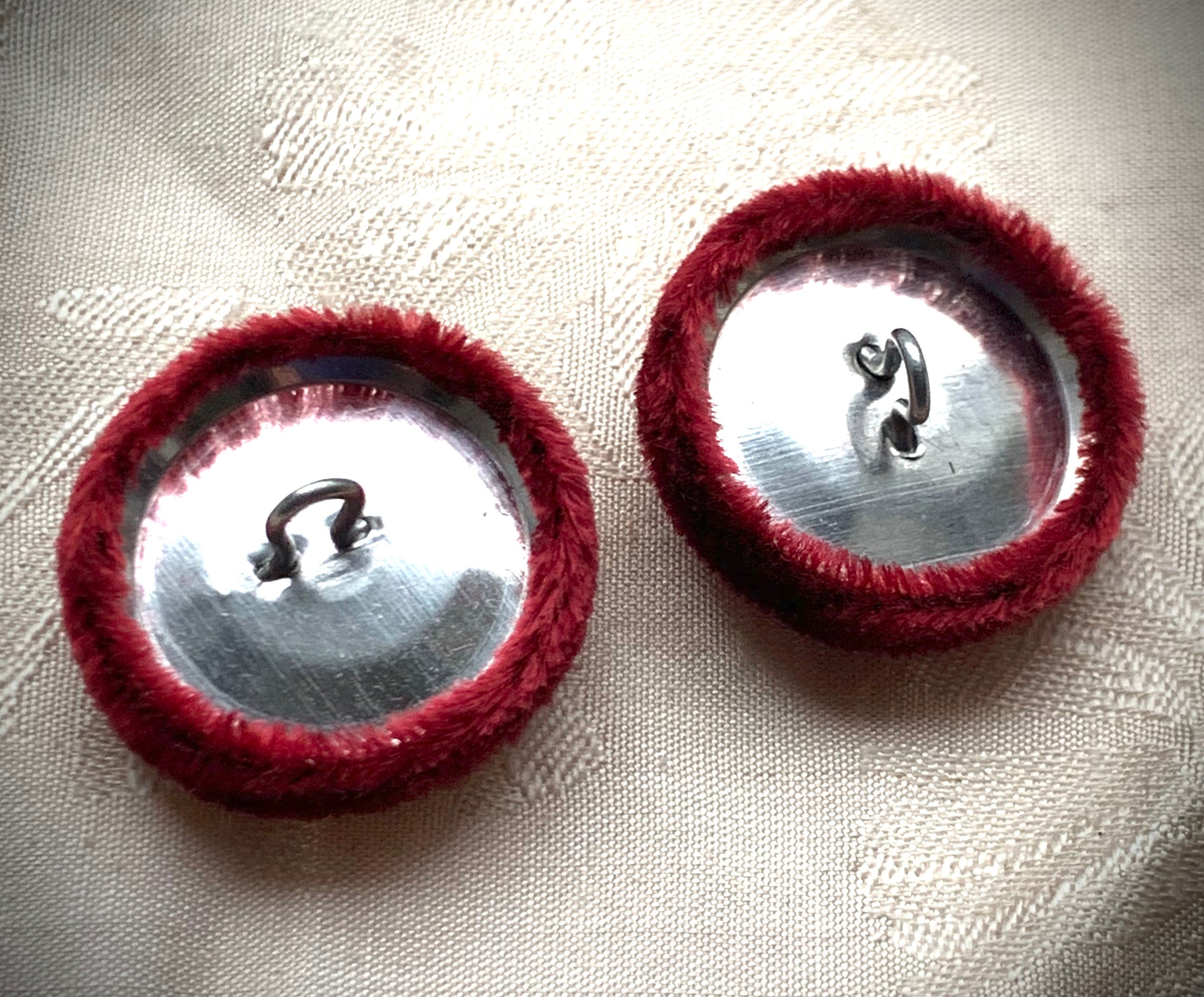Pair of deep red silk velvet buttons | Etsy