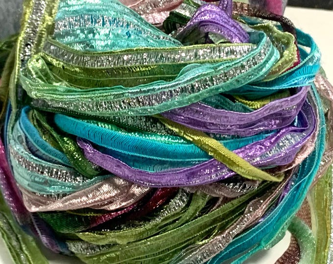 10 Metres Green Palette Ribbon Yarn. 5 Lengths of 2m Each. Louisa ...