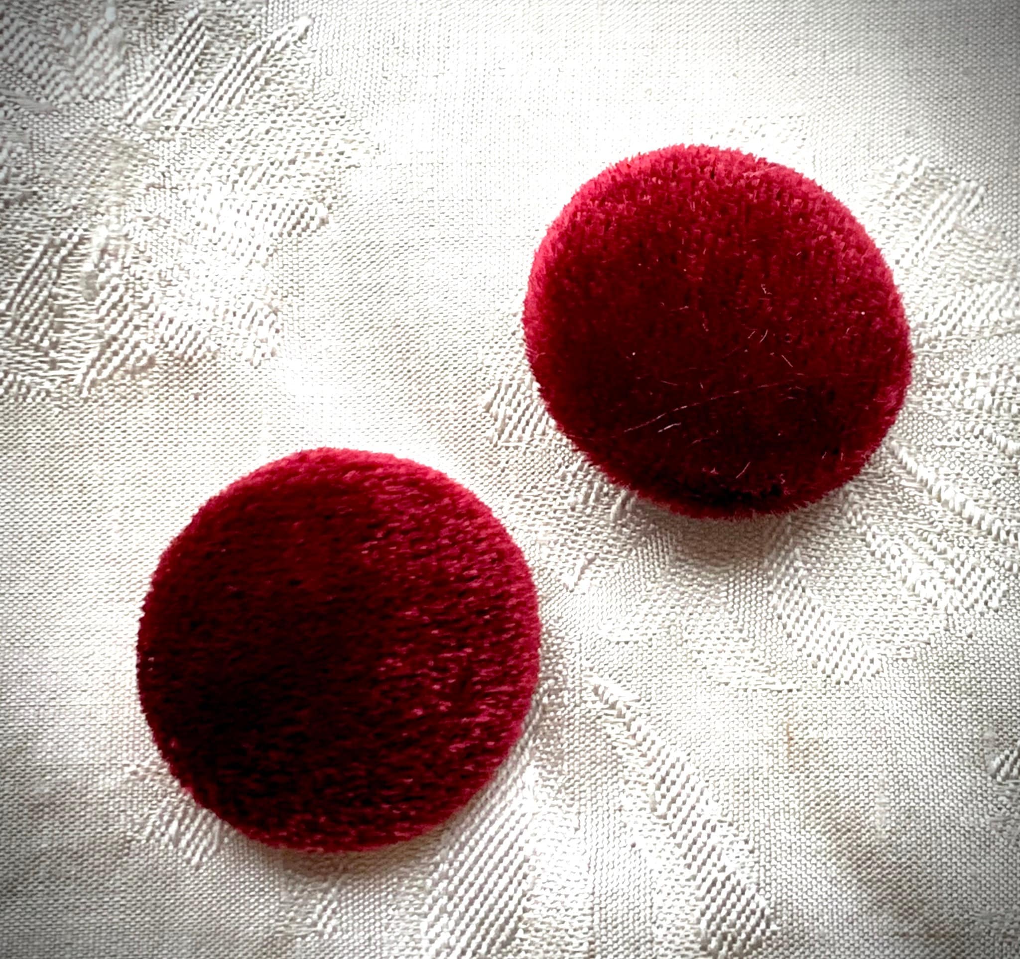 Pair of deep red silk velvet buttons | Etsy