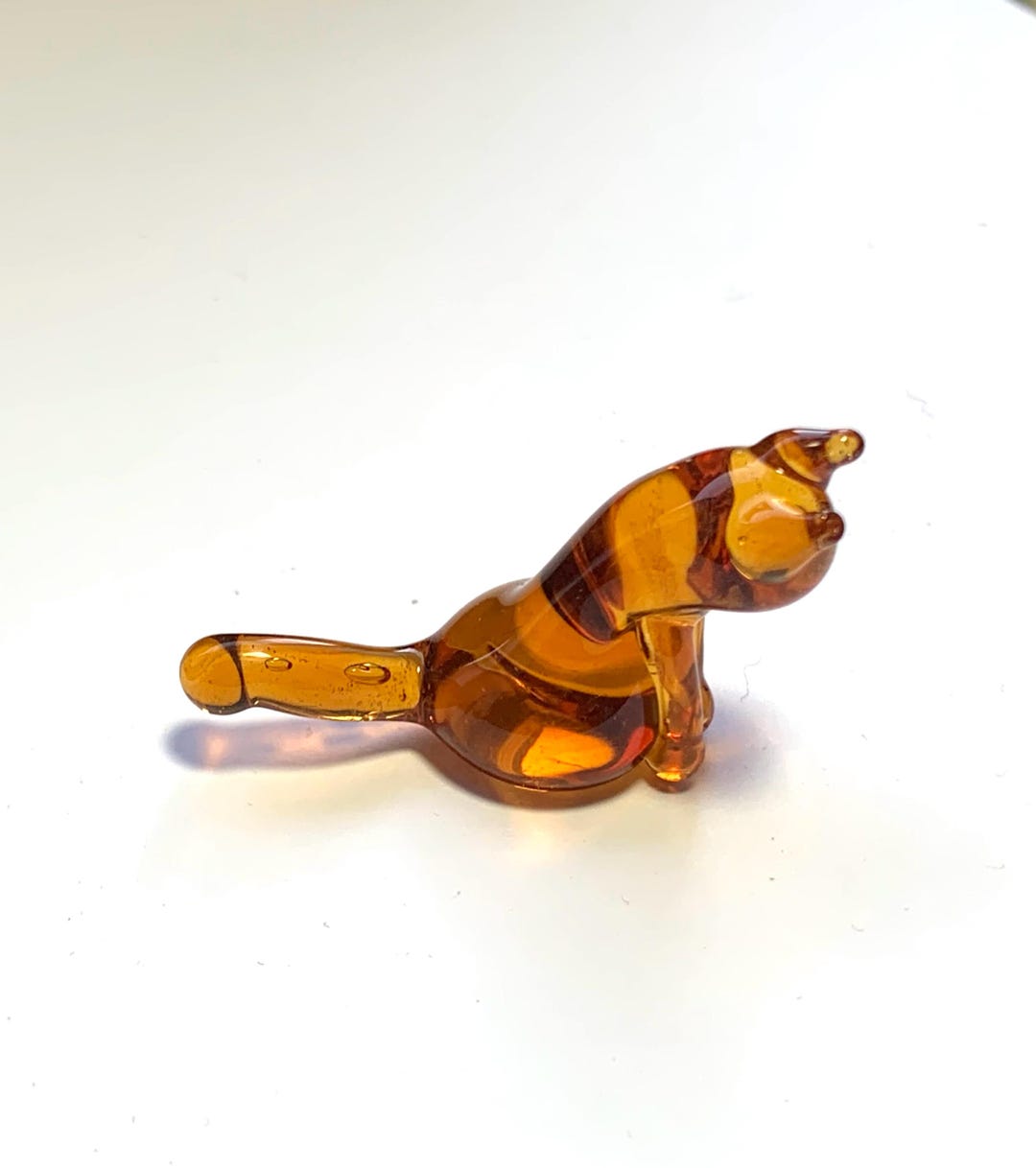 Transparent Detailed Transparent Amber-coloured Seated Cat Lampwork ...