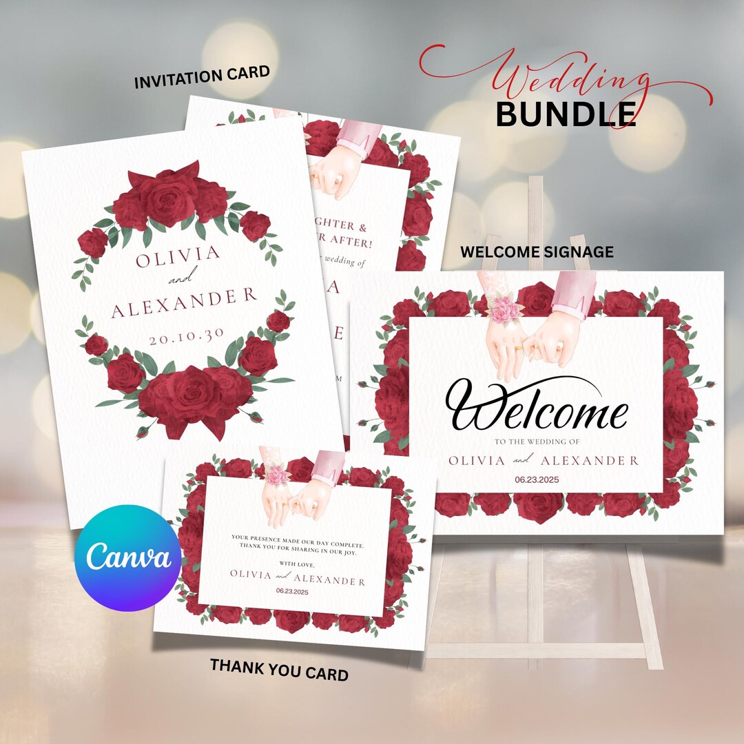Red Theme Wedding Invitation Bundle | Elegant Classic Template ...