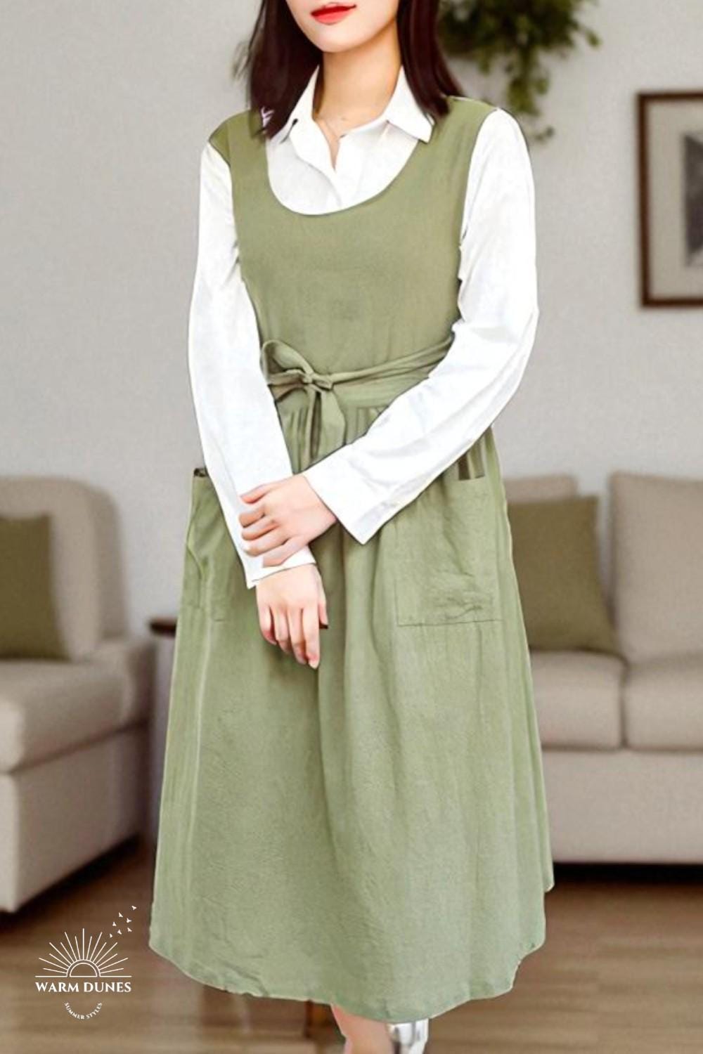 Vintage Japanese-inspired Linen Smock – Cross-back Apron With Pockets ...