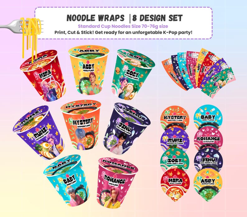 Kpop Bundle, Ramen Cup Noodle Labels Ramyeon, Soda Can Wraps, Cupcake ...