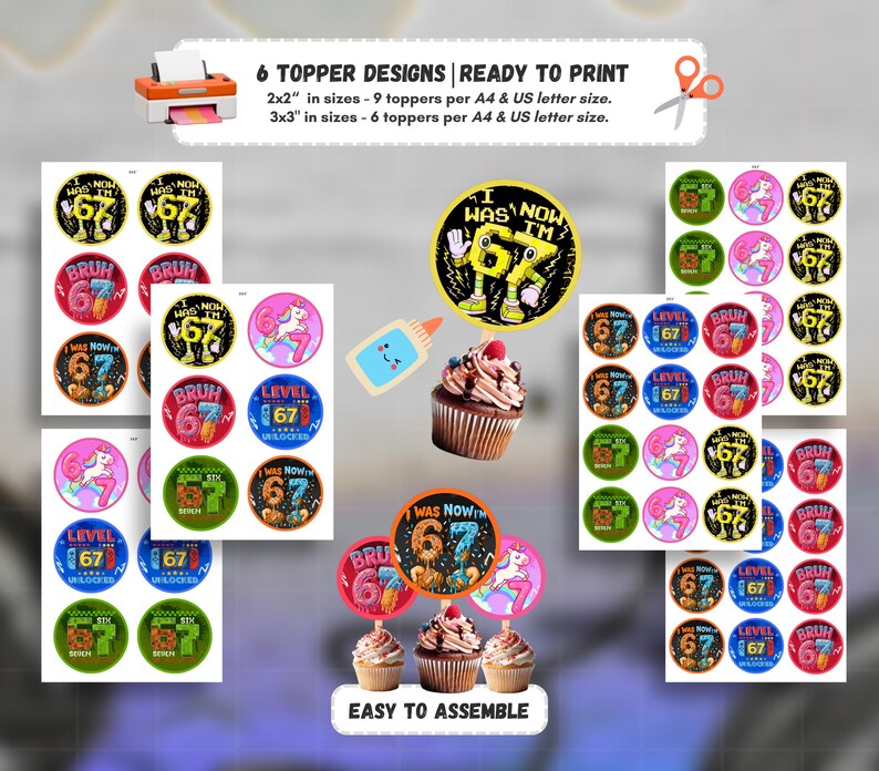 67 Cupcake Topper, Six Seven Birthday Party, 6 7 Party Meme Birthday ...