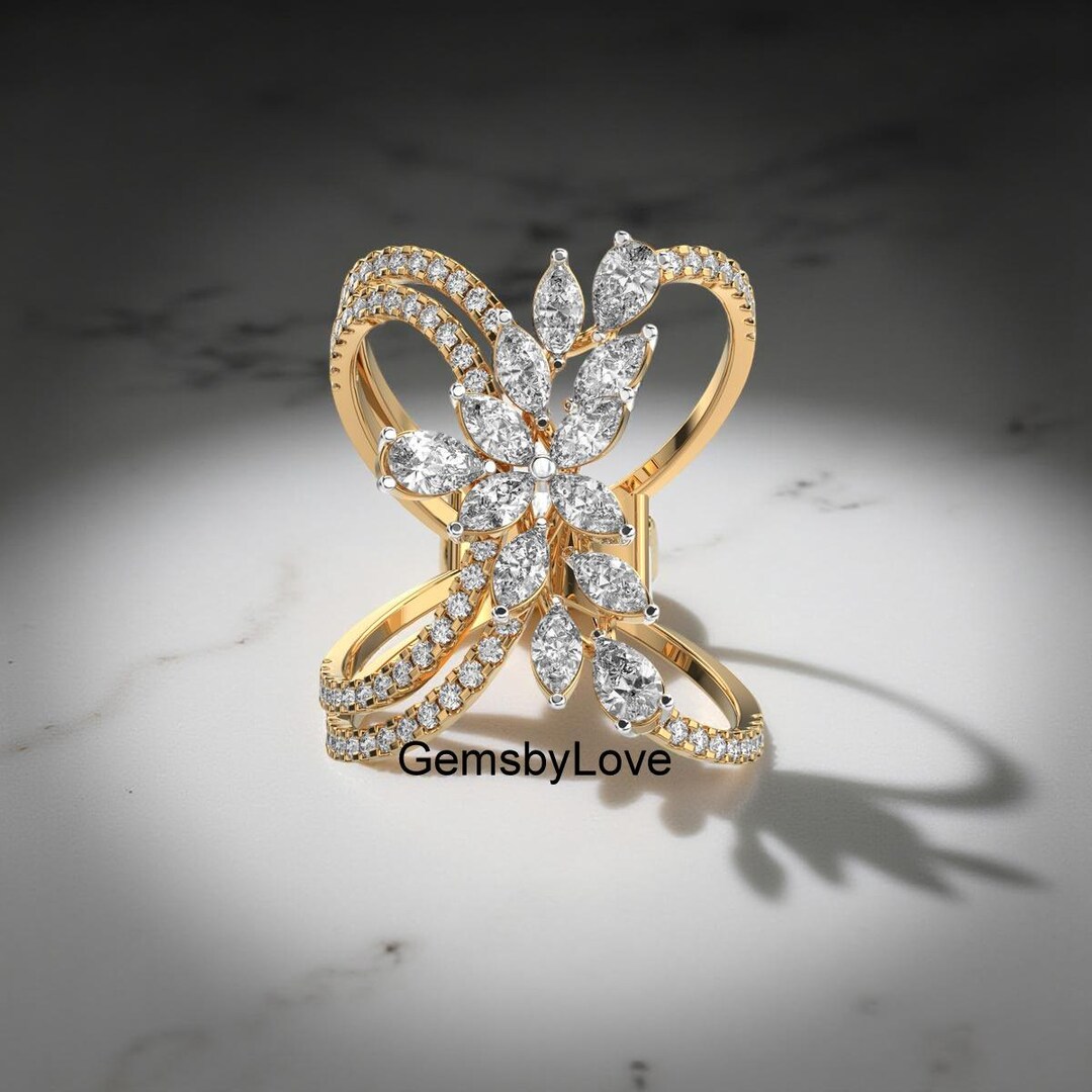 Buy Petal Crossover Shank Cocktail Ring, Breathtaking Pear, Round and ...