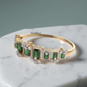 Emerald Cut Green Emerald Gemstone Bangle, Stunning Pear and Round Cut ...