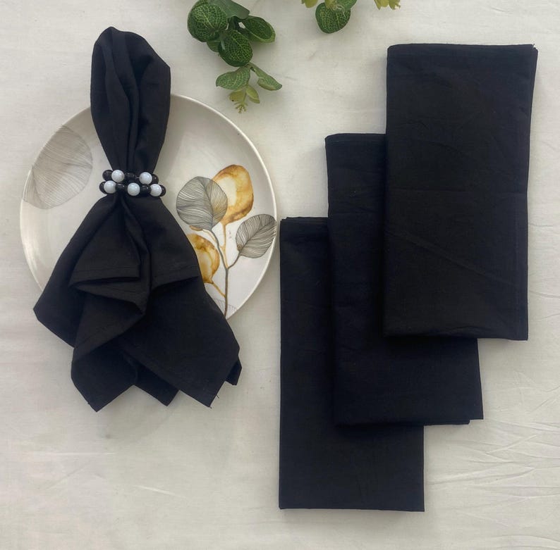 Black Cotton Napkins Set, Cloth Dinner Napkins, Reusable Fabric Napkins ...