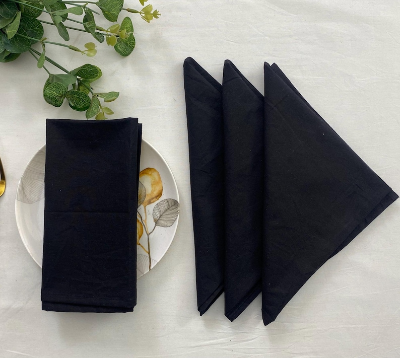 Black Cotton Napkins Set, Cloth Dinner Napkins, Reusable Fabric Napkins ...