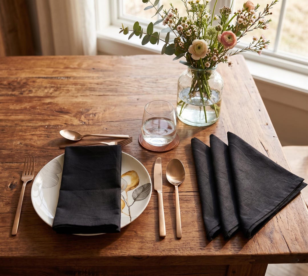 Black Cotton Napkins Set, Cloth Dinner Napkins, Reusable Fabric Napkins ...
