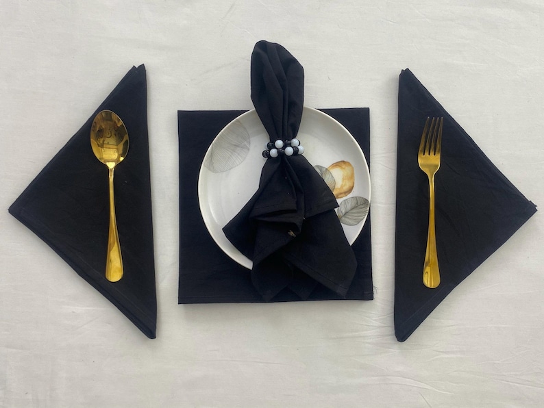Black Cotton Napkins Set, Cloth Dinner Napkins, Reusable Fabric Napkins ...