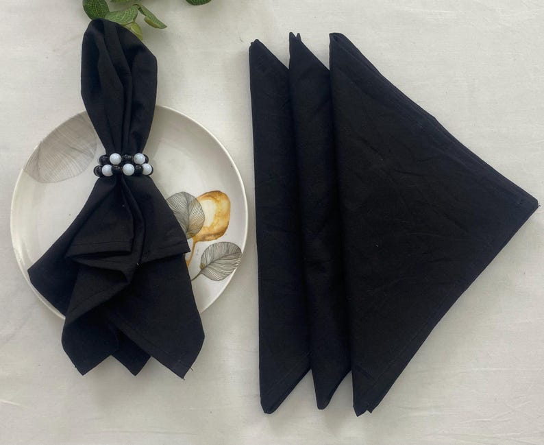 Black Cotton Napkins Set, Cloth Dinner Napkins, Reusable Fabric Napkins ...