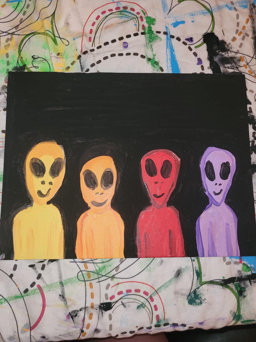 9x12 Original Acrylic Rainbow Colorful Aliens Painting - Etsy