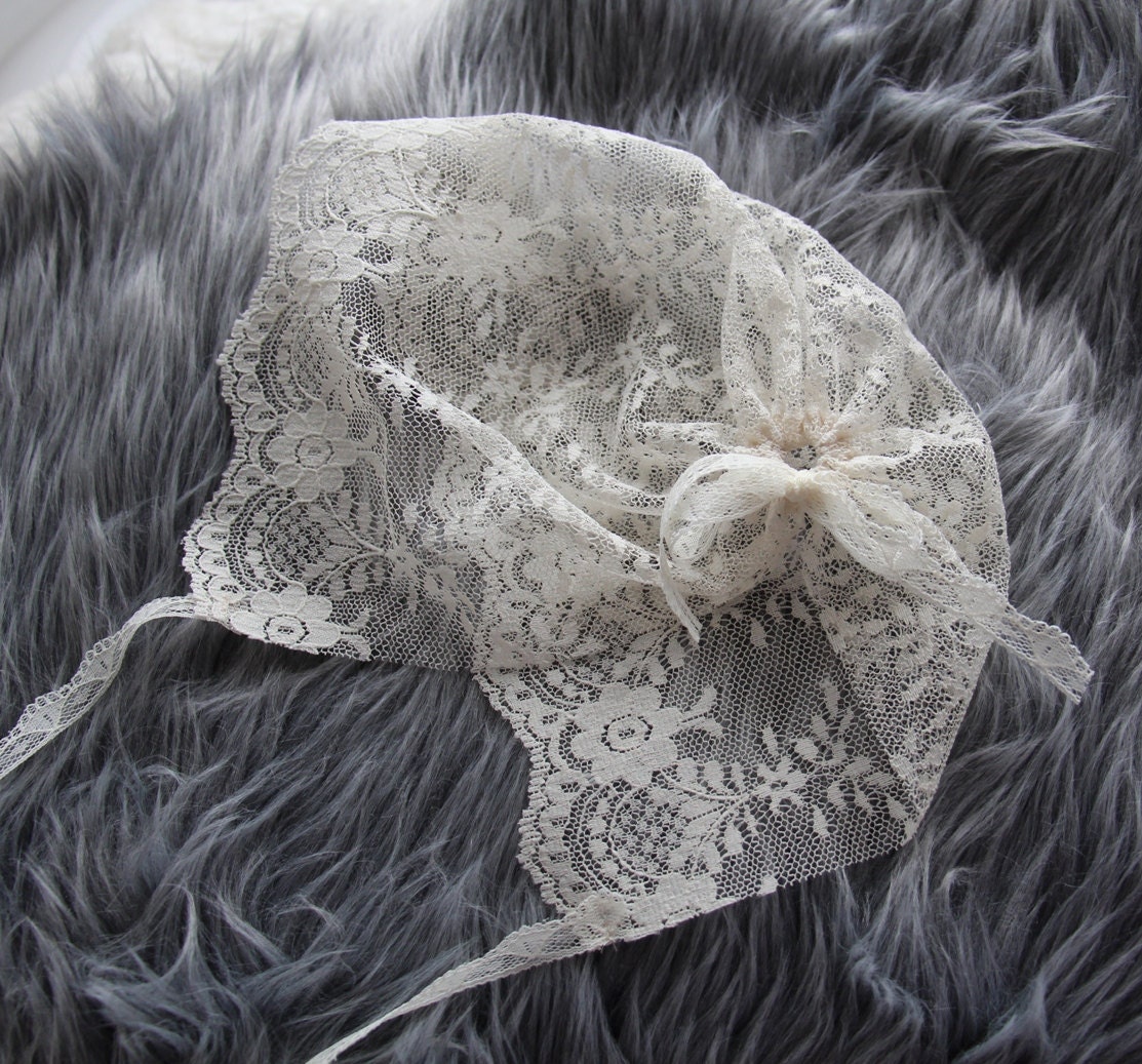 White or Ivory Lace Bonnet for Newborn Photography -- Ready to Ship! - Etsy