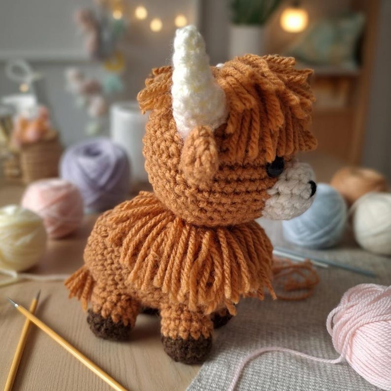 Tiny Highland Cow Crochet Pattern, Amigurumi Baby Cattle Plush ...