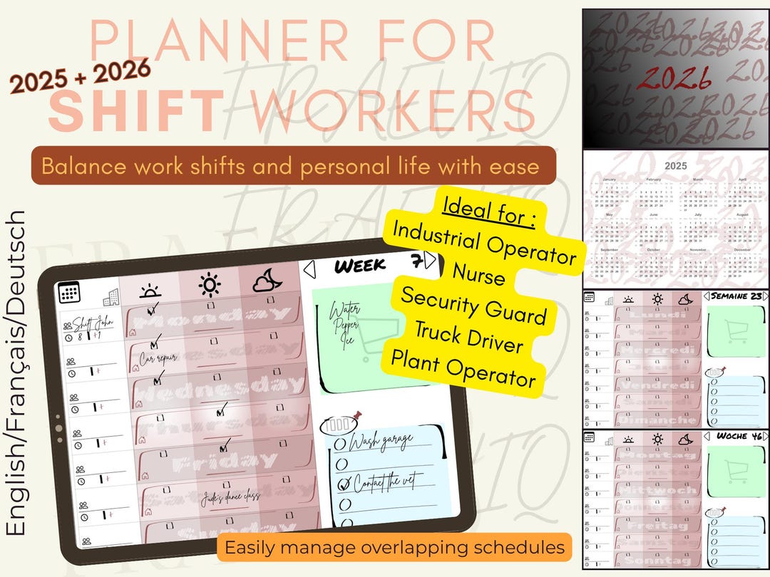 All-in-one Digital Planner 2025, 2026, Shift Worker Digital Planner ...