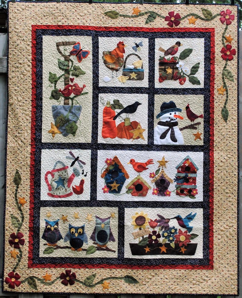 Tweets & Twinkles Quilt Pattern Block #10: Folk Art Bird Appliqué (PDF ...