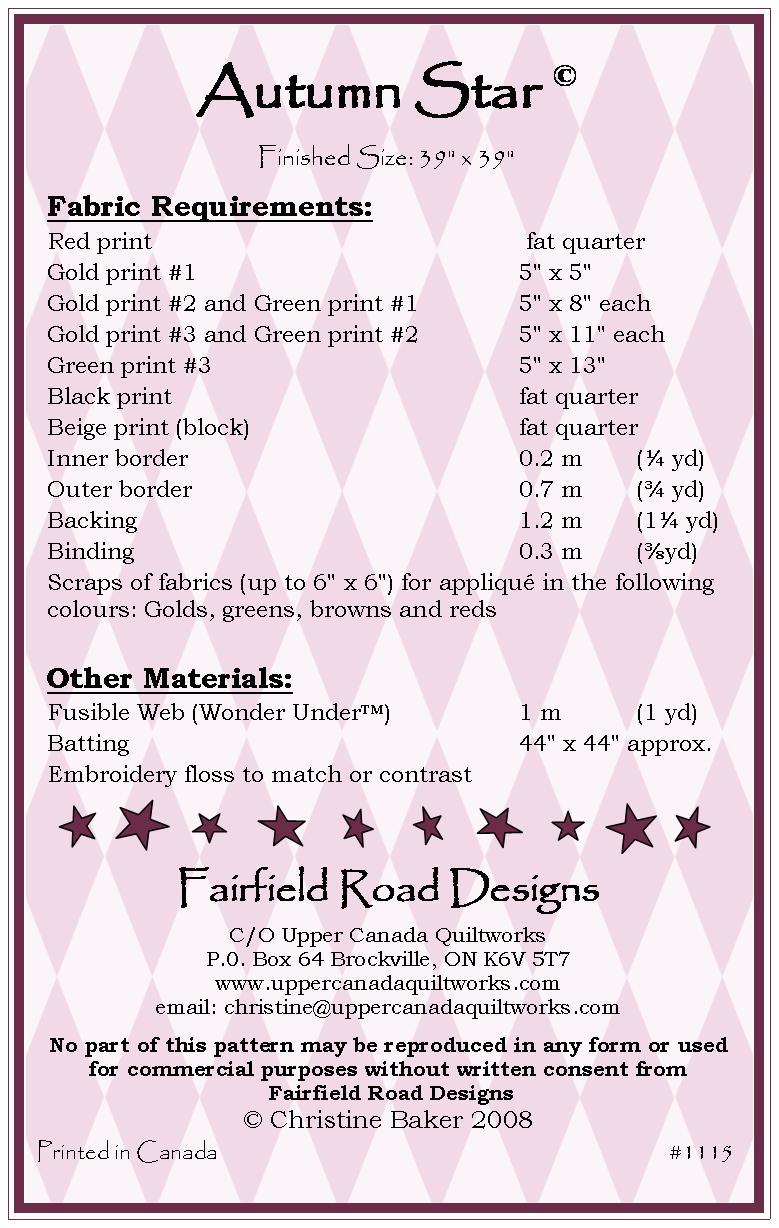 Autumn Star Quilt Pattern PDF: Fusible Applique Wall Hanging (39" X 39 ...