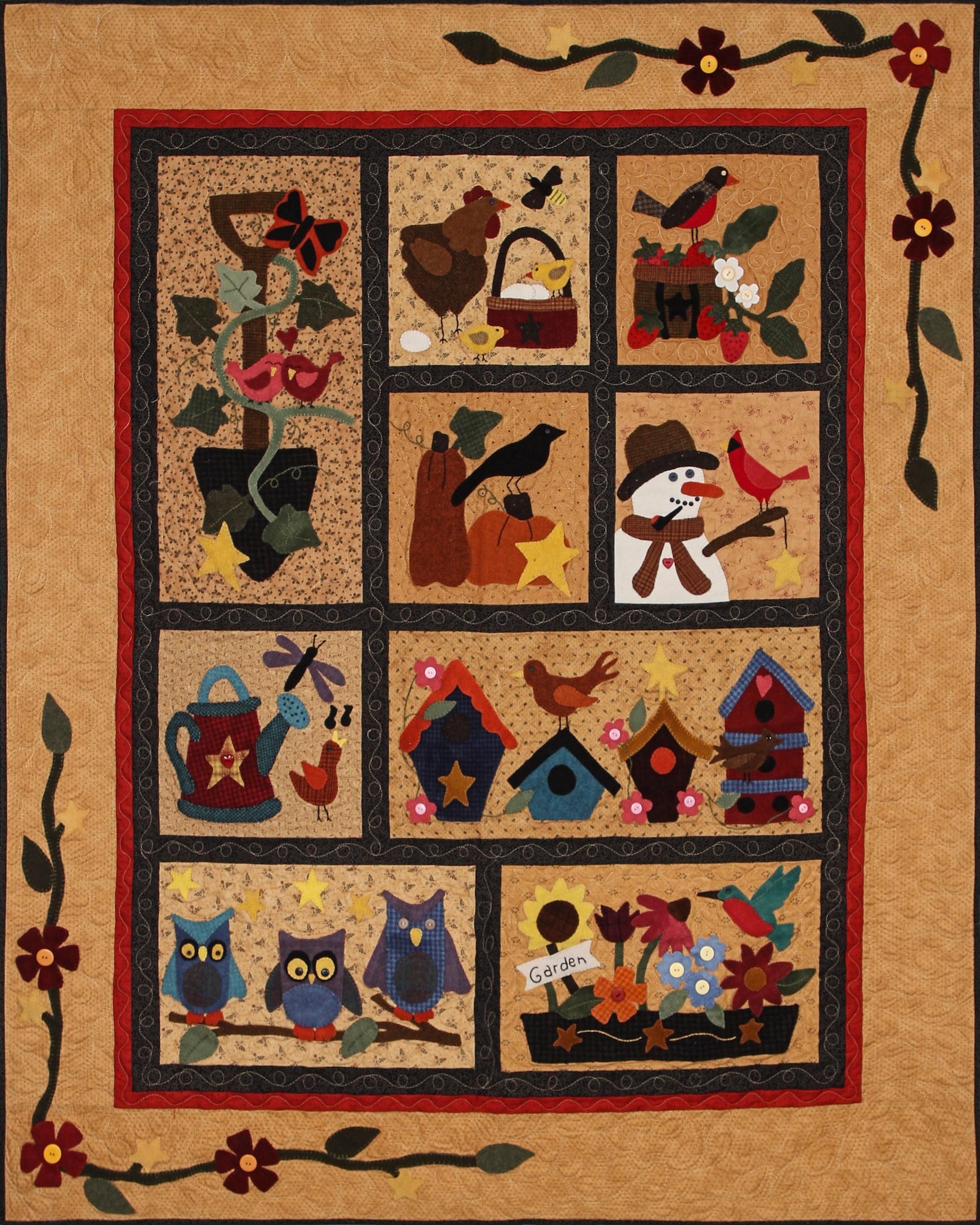 Appliqué Quilt Block Pattern: Folk Art Birds, Stars (PDF Download) - Etsy