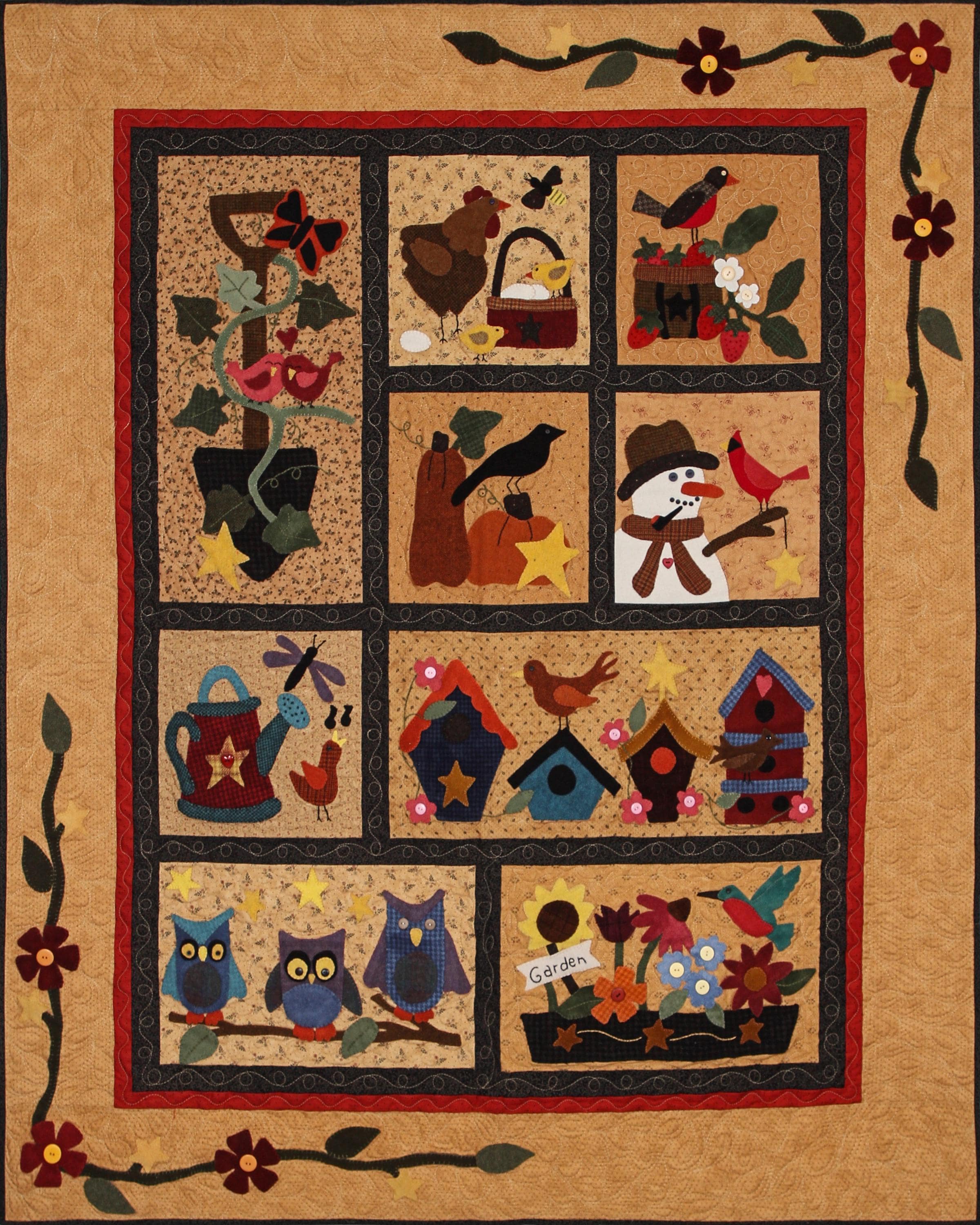 Appliqué Quilt Block Pattern: Folk Art Birds, Stars (PDF Download) - Etsy