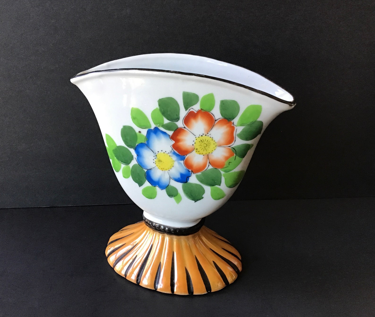 Vintage Fan Vase Hand Painted Floral Design Made in Japan - Etsy