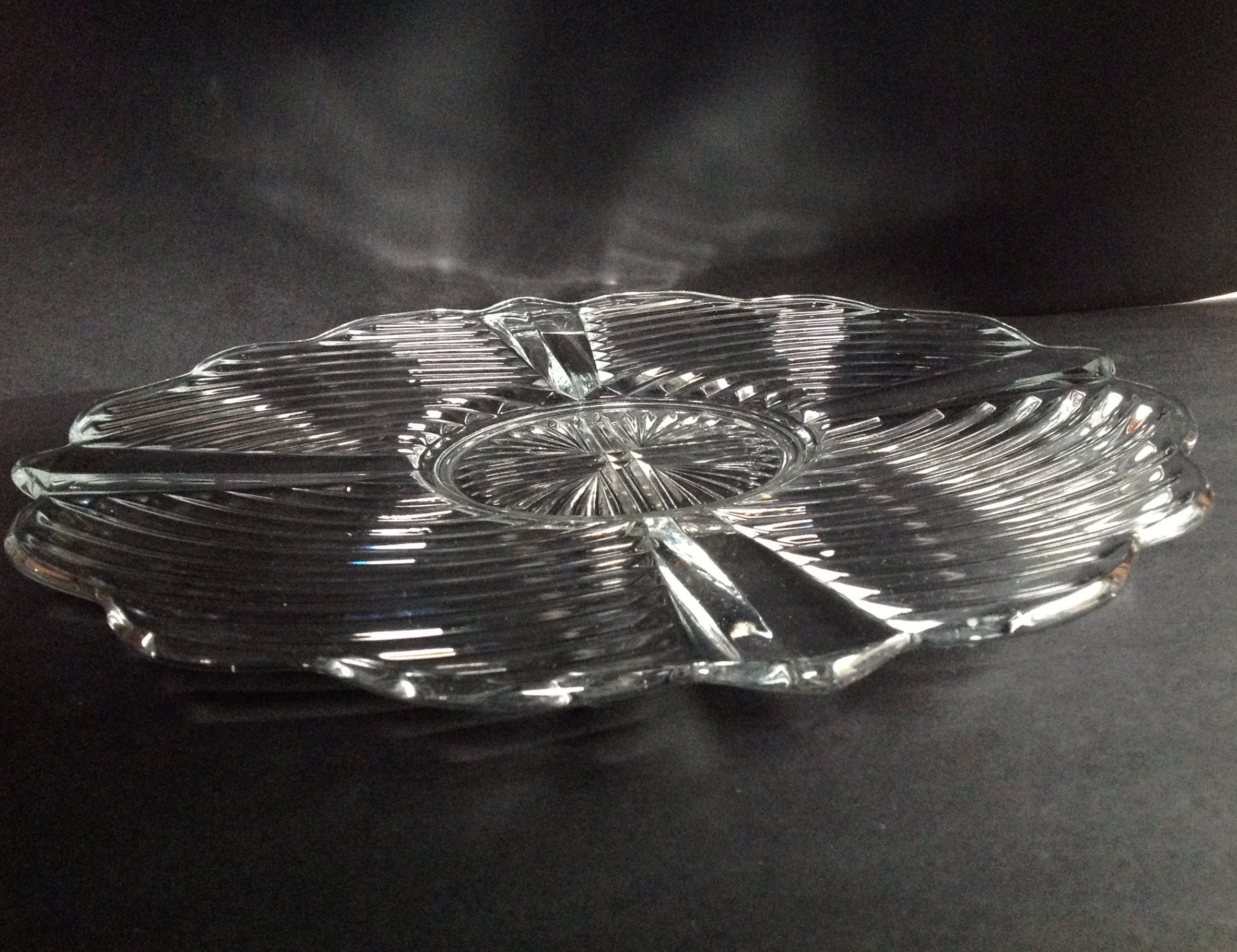 Vintage Glass Platter Large Ribbed Glass Serving Piece - Etsy