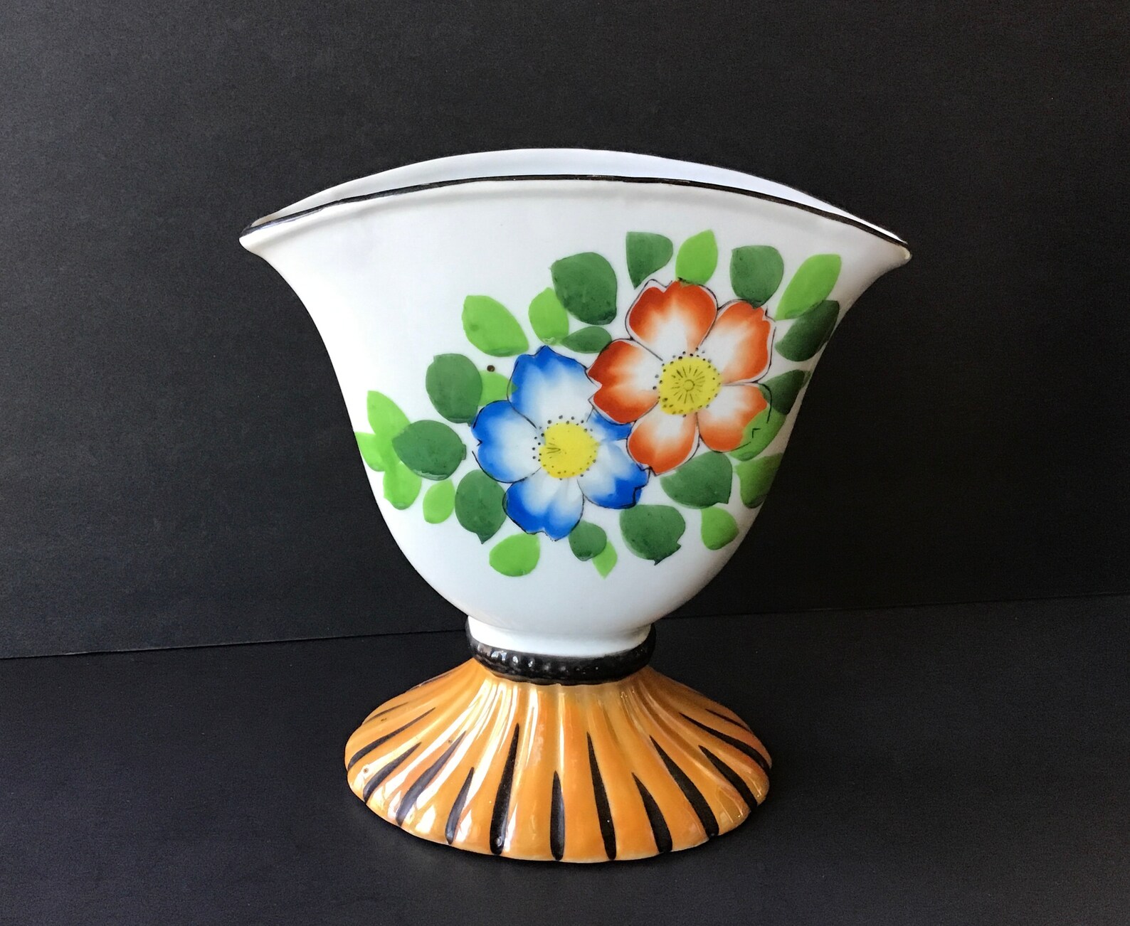 Vintage Fan Vase Hand Painted Floral Design Made in Japan - Etsy