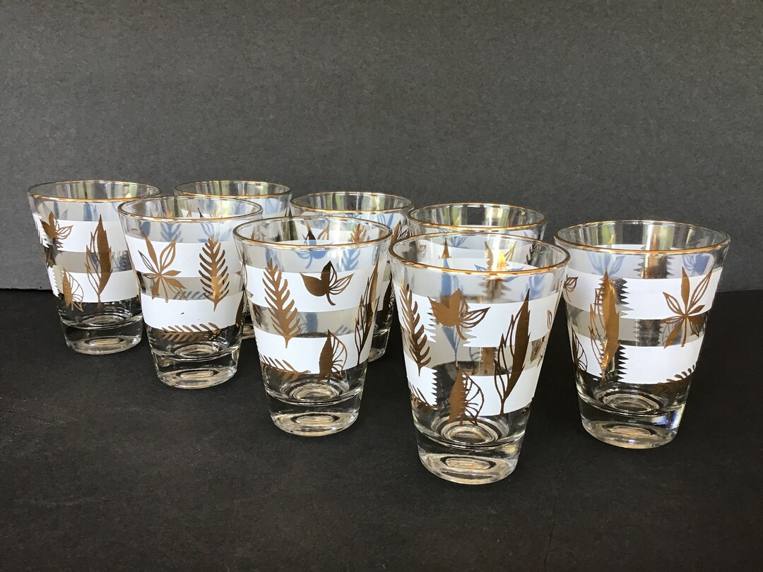 Vintage MCM Cocktail Glasses Set of 8, 4 Ounce Glasses With Gold Leaves ...