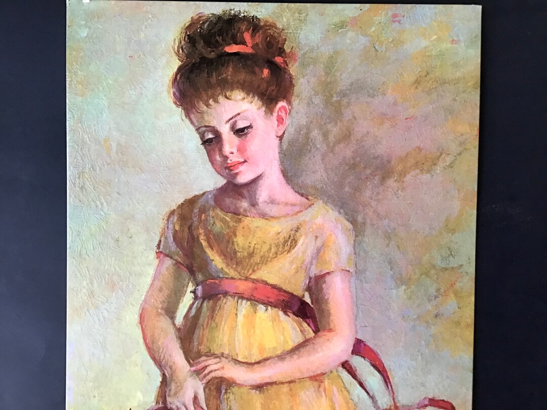 Vintage Medeiros Print Harmony in Yellow Girl With Flower Basket - Etsy UK