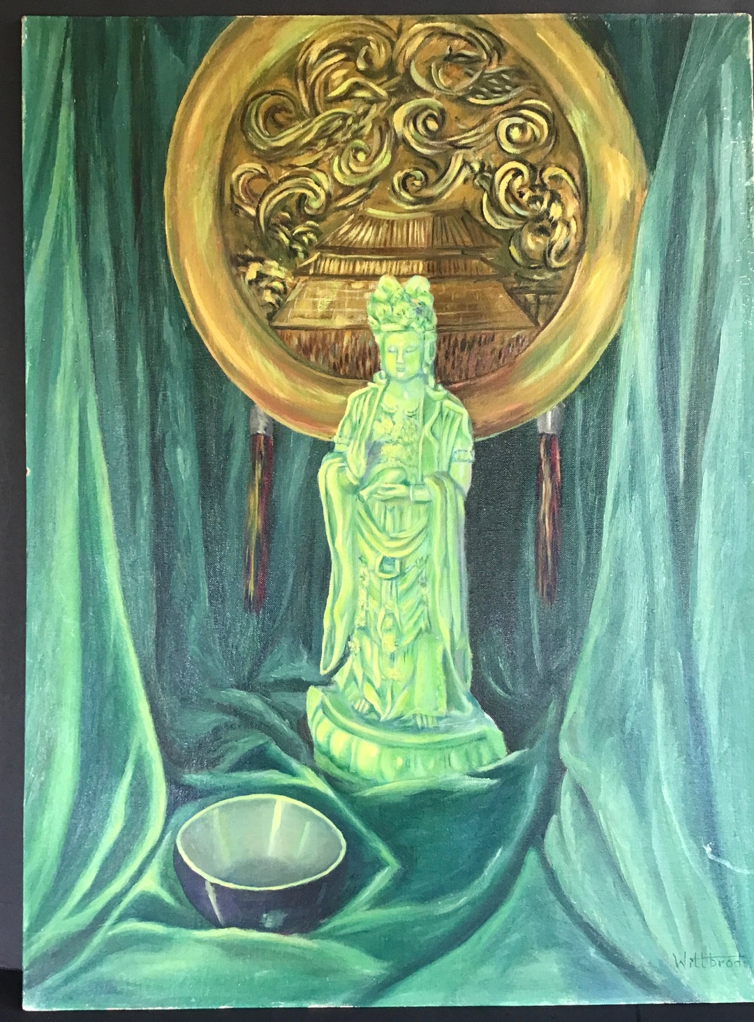 Vintage Painting Asian Still Life With Jade Figure Original Artwork - Etsy