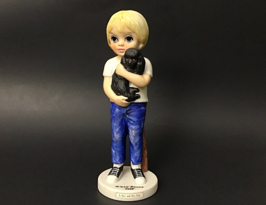 Vintage Margaret Keane Figurine A Boy and His Dog Big Eye Kid by Dave ...