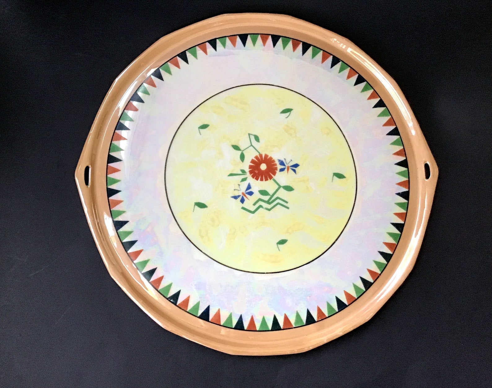 Vintage Cake Plate Large Art Deco Lusterware Platter Made in | Etsy