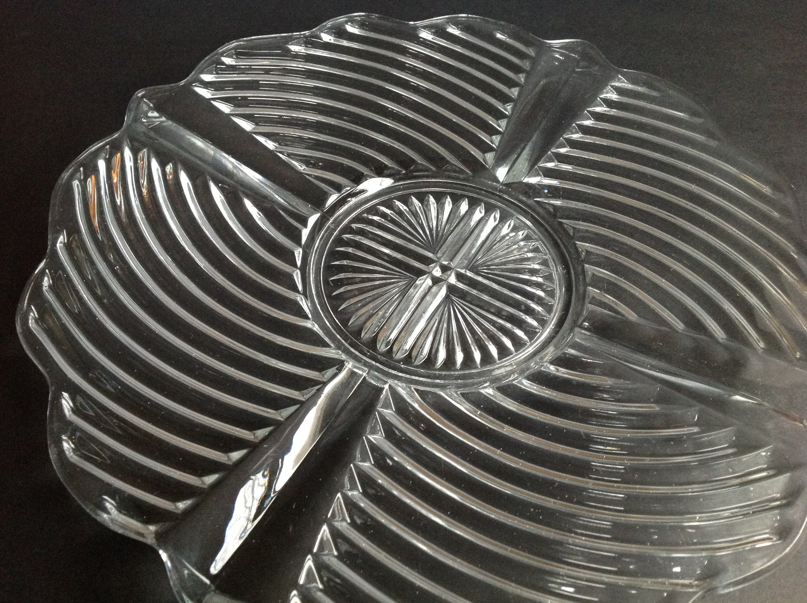 Vintage Glass Platter Large Ribbed Glass Serving Piece - Etsy