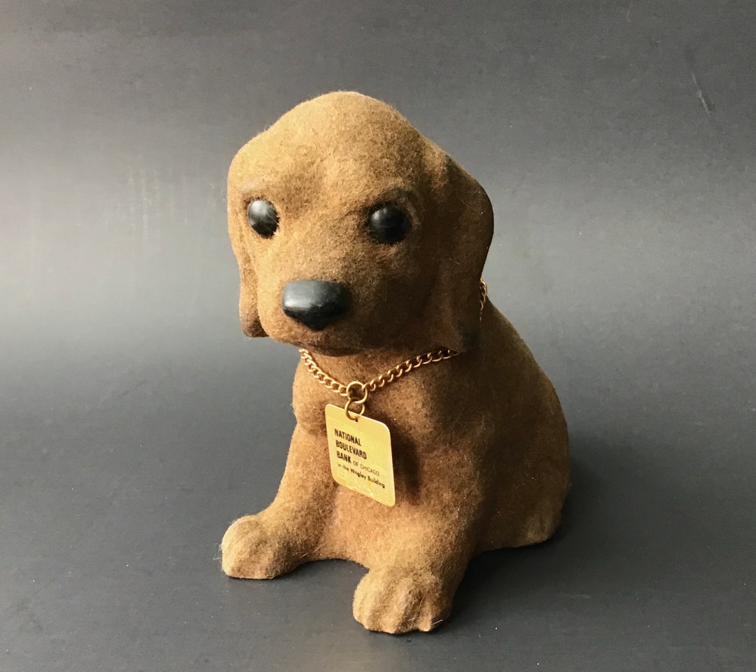 Vintage Flocked Dog Bank Promotional National Boulevard Bank of Chicago ...