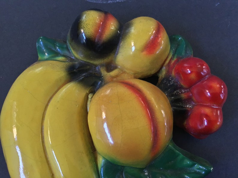 Vintage Chalkware Fruit Plaque Bananas and Cherries Kitchen - Etsy
