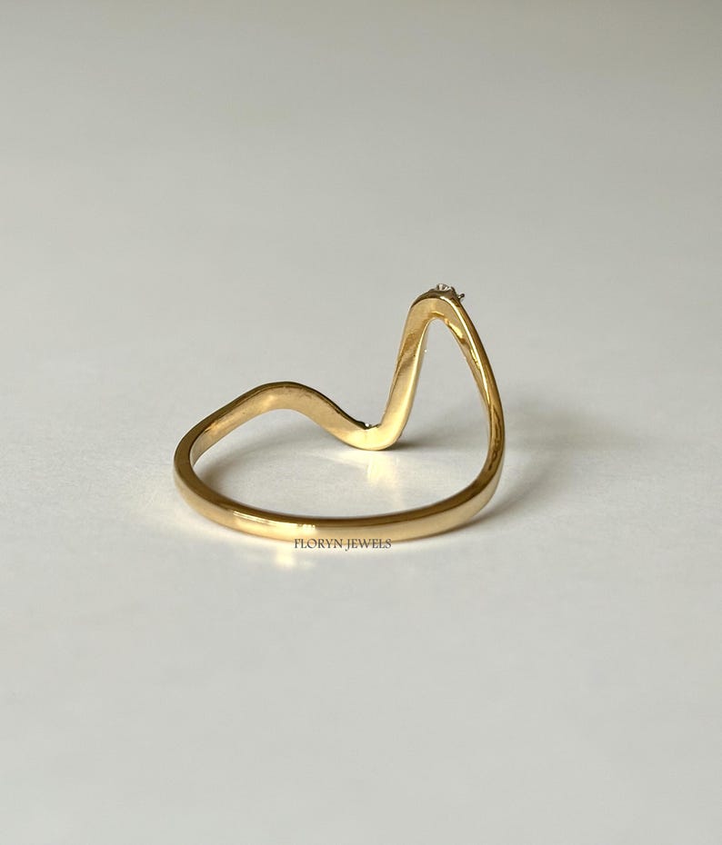 14K Solid Gold Diamond Wave Ring, Lab Grown Diamond Deep Curved Wedding ...