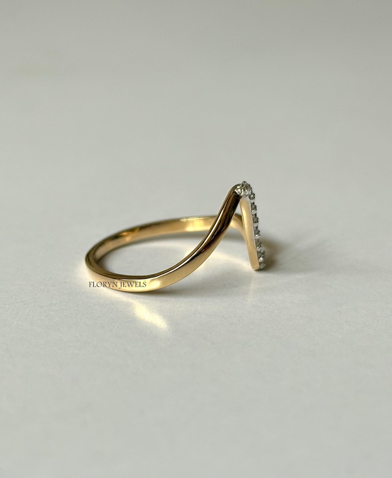 14K Solid Gold Diamond Wave Ring, Lab Grown Diamond Deep Curved Wedding ...