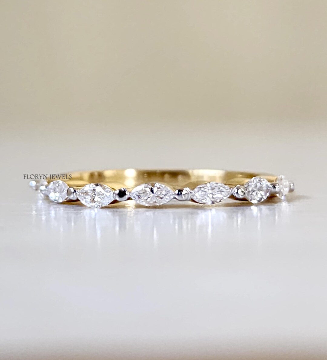 Anillo de boda de media eternidad con diamante de laboratorio talla ...